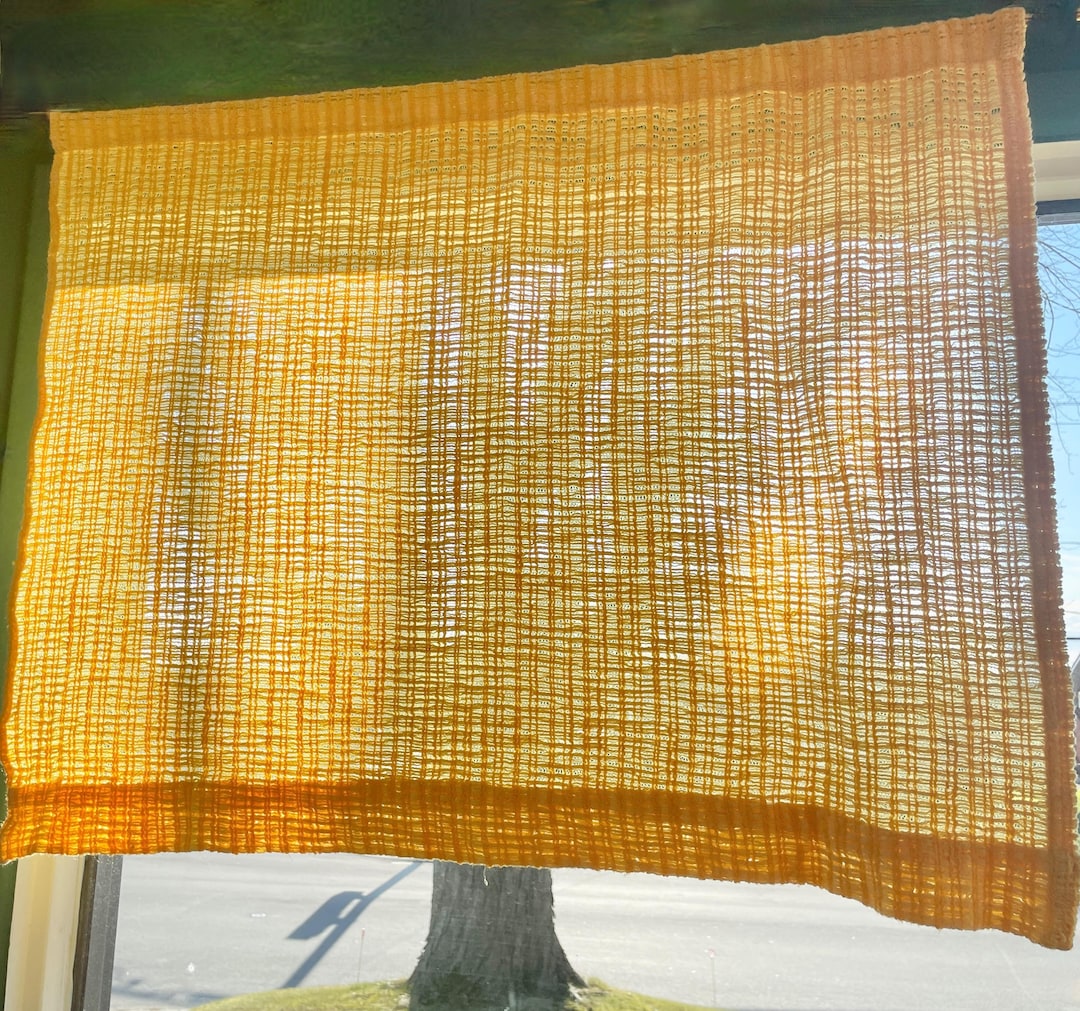 Vintage 70s Net Curtain, Short Single Panel, Yellow Mesh, Sheer Open ...