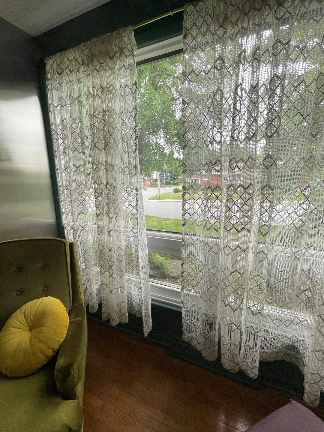 Vintage 70s Net Woven Curtains White Blue 70s Window - Etsy