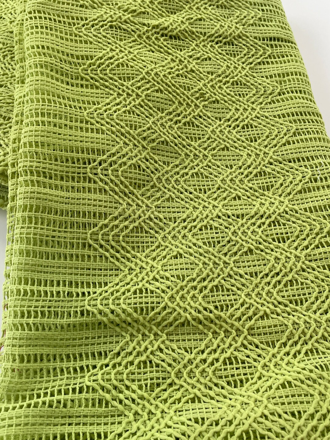 Vintage 70s Net Curtain, Lime Green Mesh Sheer Panel, 1970s Window ...