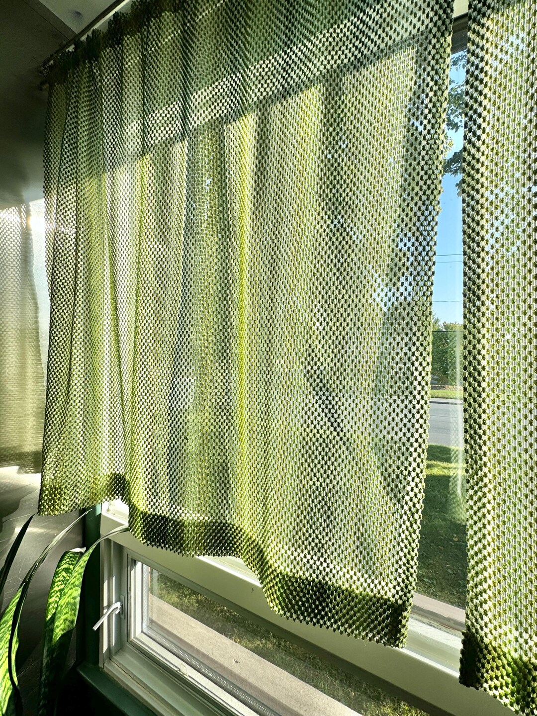 Vintage 70s Net Curtains, Green Ombre Effect Mesh Panels, 1970s Kitchen ...