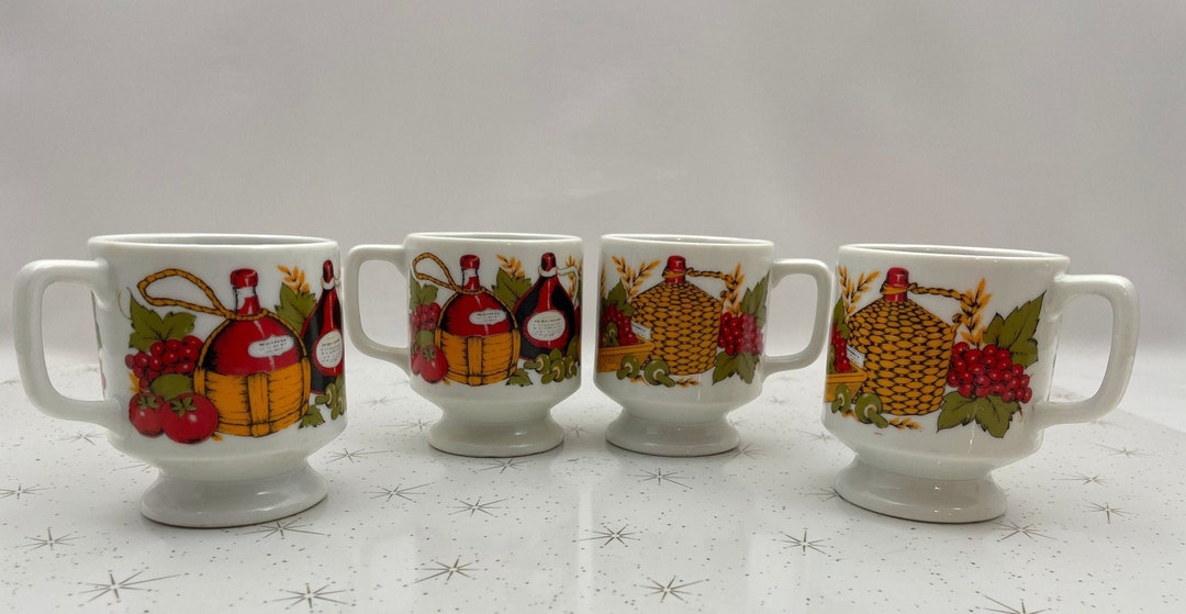 Vintage Footed Mugs, Mulled Wine Cups, Set of 4 Vintage Ceramic Mugs ...