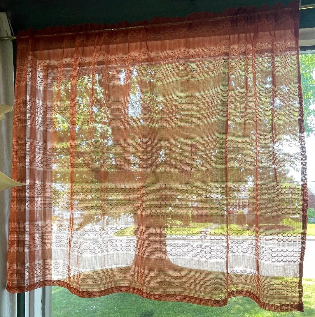 Vintage 70s Curtain, Net Woven Sheer Panel, Brown/rust, 1970s Rod ...