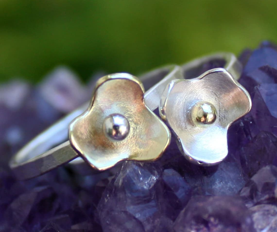 Flower Stacking Rings Sterling Silverstackable Sethammered. | Etsy