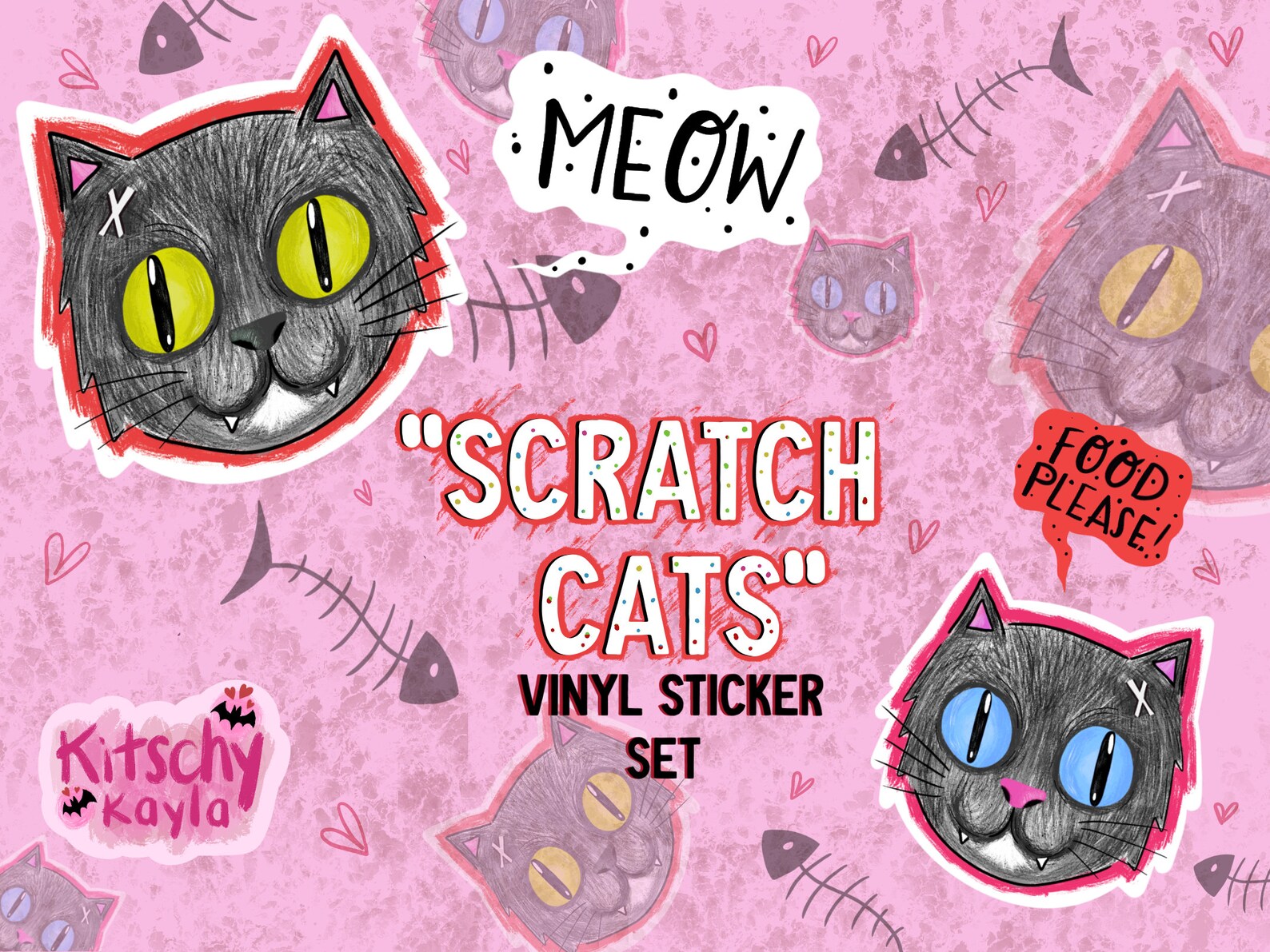 SCRATCH CATS Waterproof Glossy Vinyl Sticker Set | Etsy