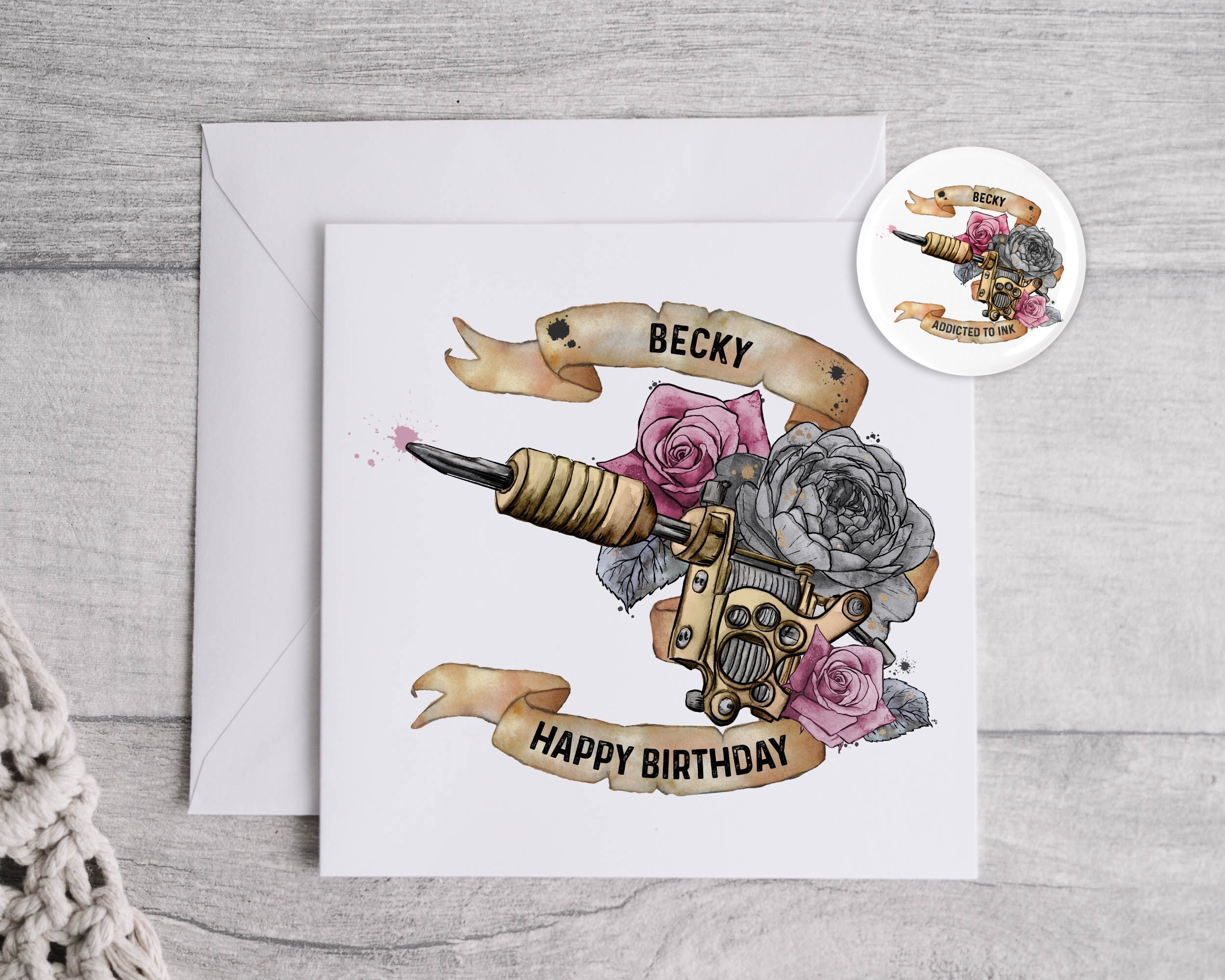 Personalised Tattoo Card, Tattoo Inspired, Birthday Card, Card for Her ...
