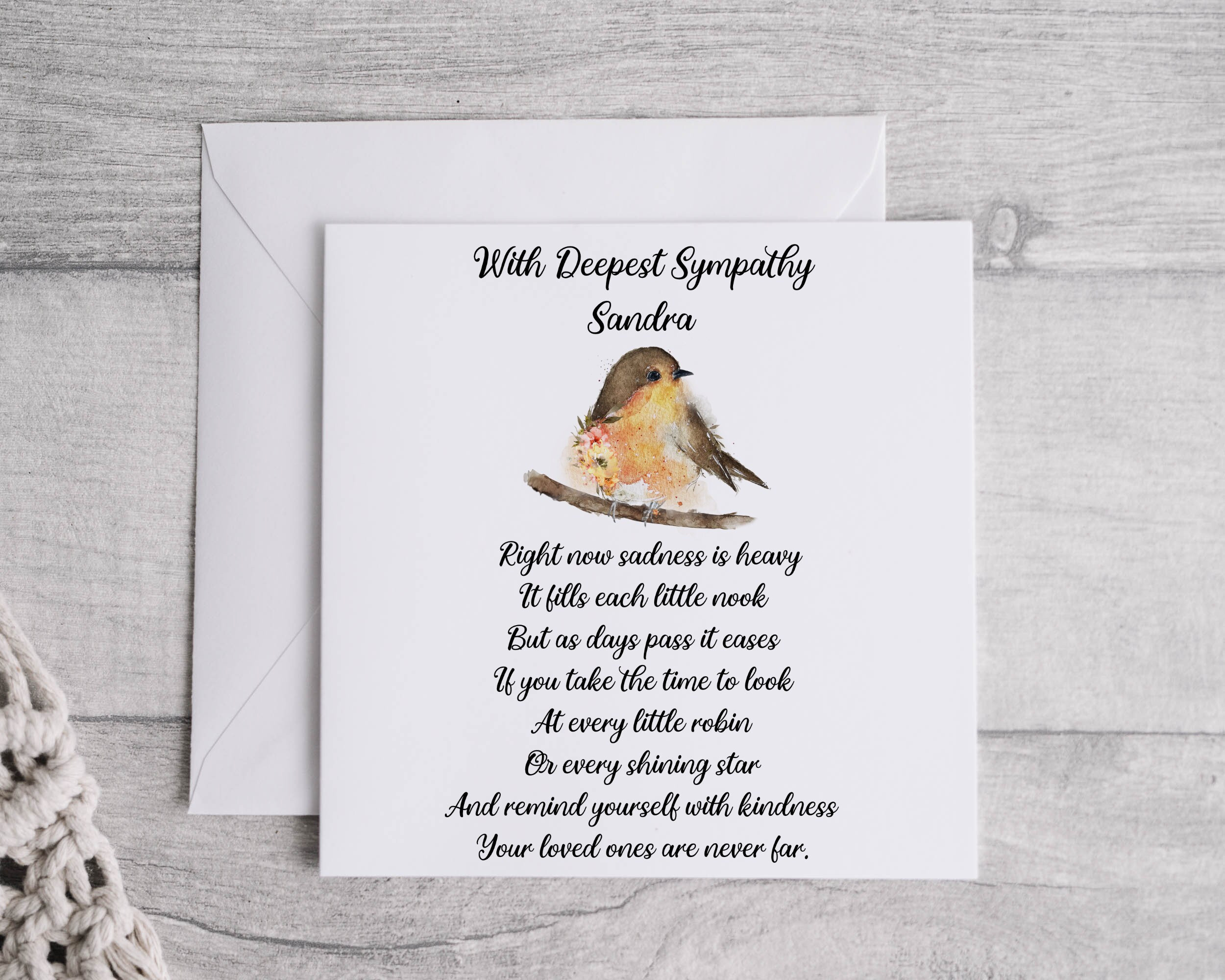 Personalised Sympathy Card, Robin Card, Memorial Card, Sympathy Poem ...