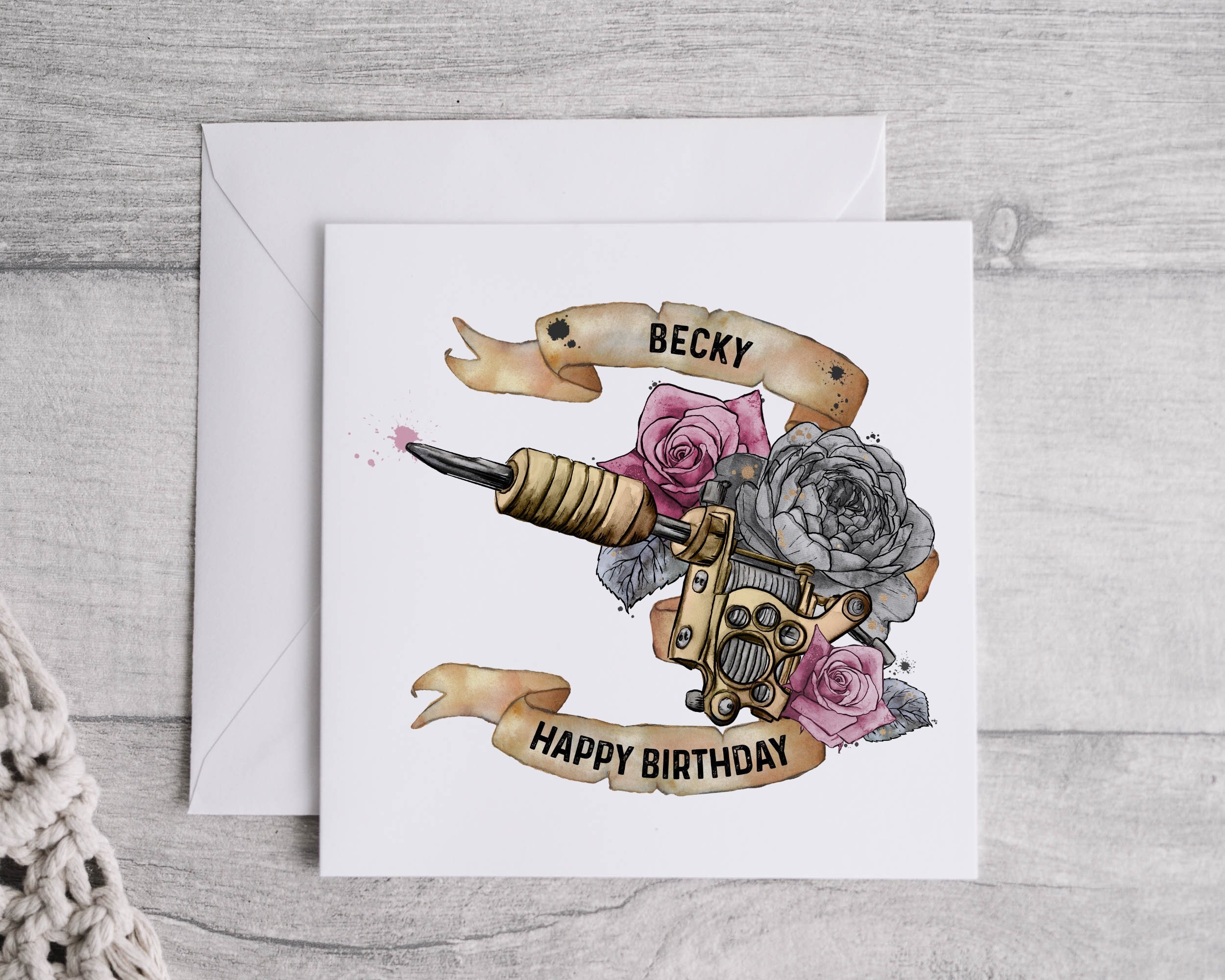 Personalised Tattoo Card, Tattoo Inspired, Birthday Card, Card for Her ...