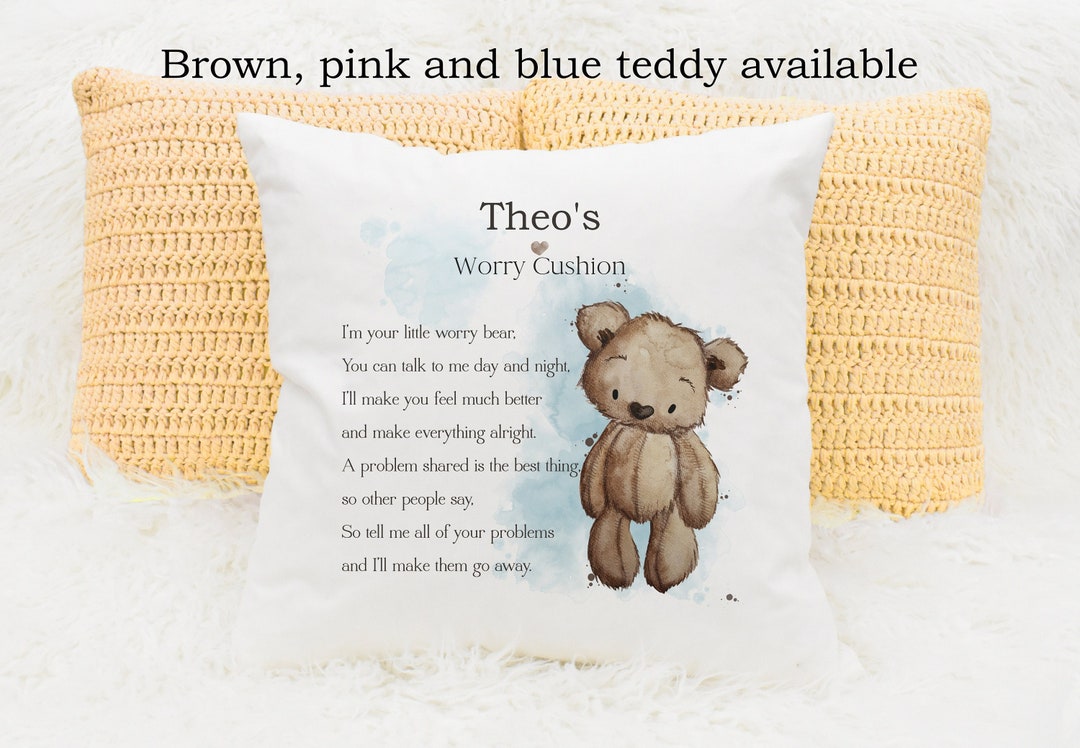 Personalised Worry Cushion, Teddy Bears, Comfort Pillow, Personalised ...