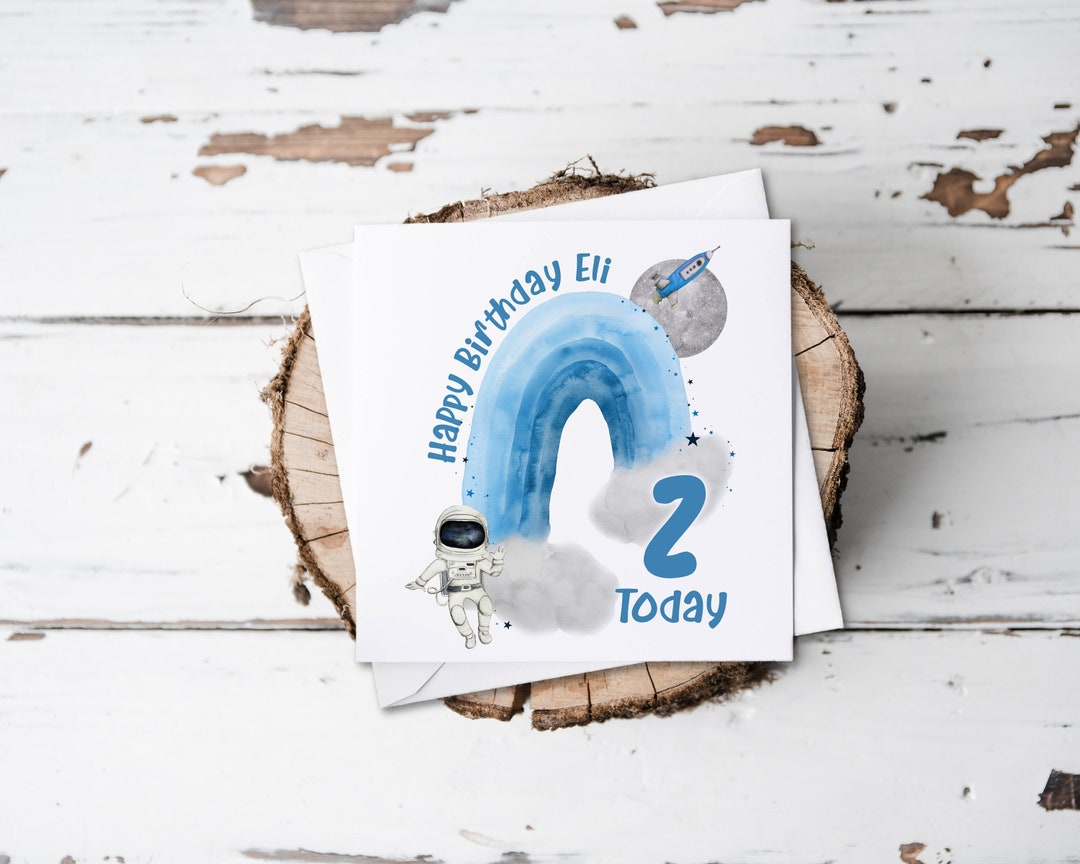 Space Birthday Card, Personalised Card, Age Card, Spaceman and Rocket ...