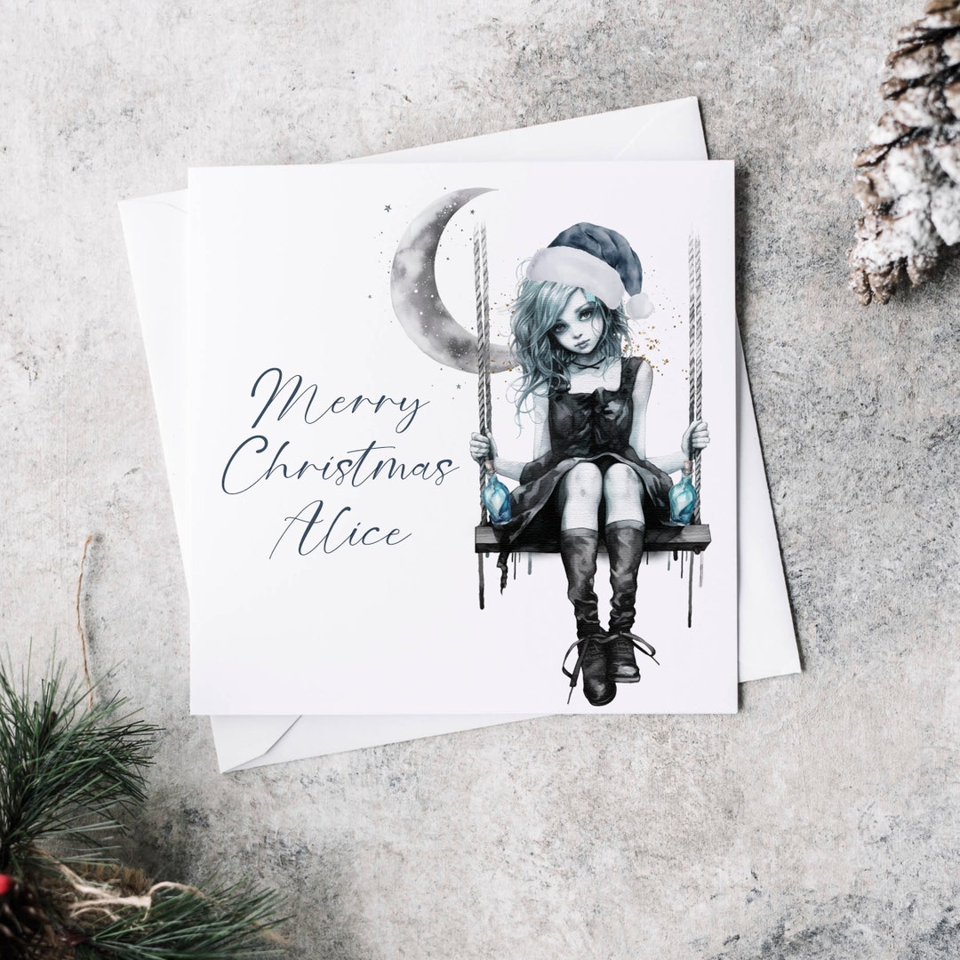 Personalised Christmas Card, Goth Card, Goth Girl, Girl on Swing. - Etsy