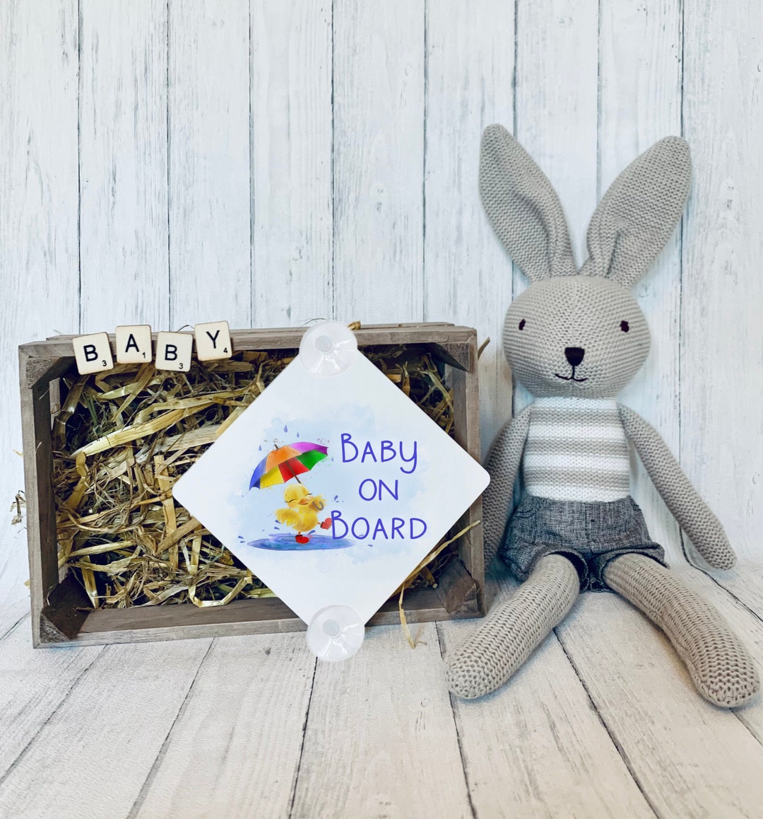 Baby on Board Sign. Cute Duck Splashing in the Rain. Aluminium Window ...