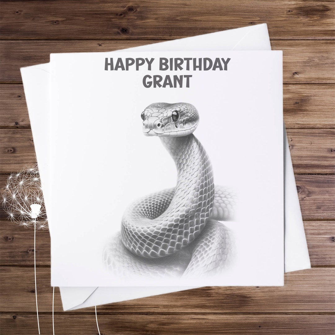 Birthday Card, Personalised Snake Card, Reptile Greeting Card, Snake ...