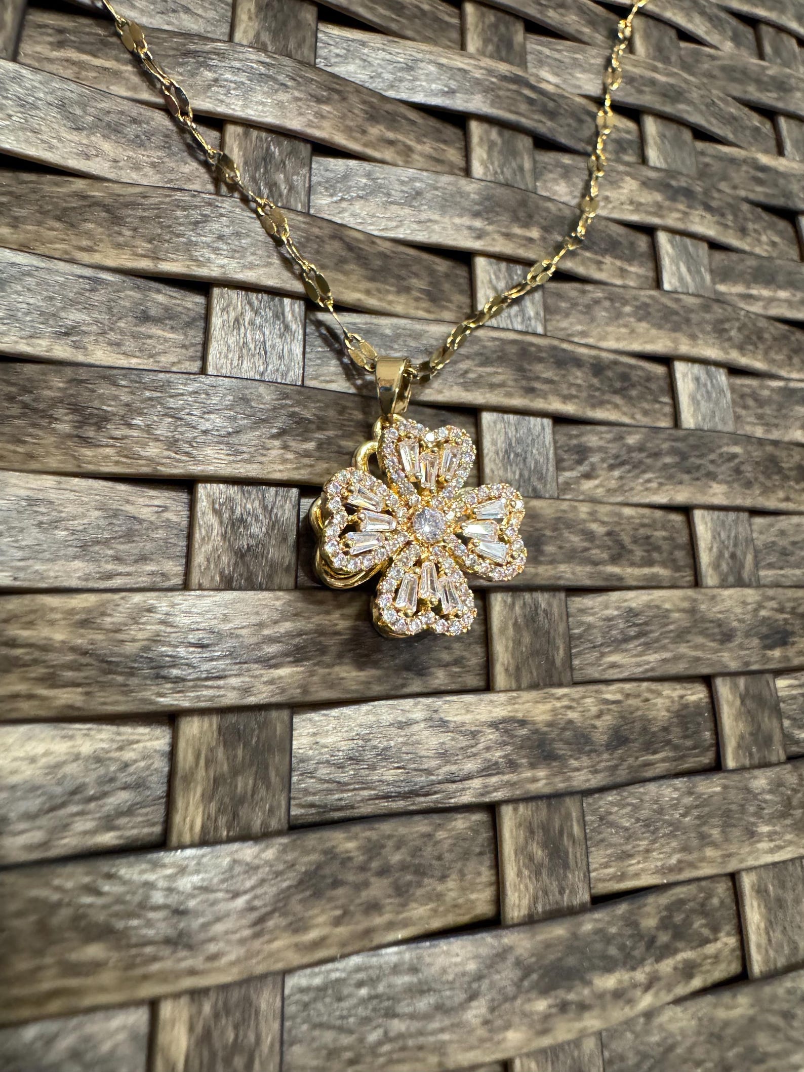 Gold Spinning Clover (type #1) Necklace With Cubic Zirconia – Anxiety ...