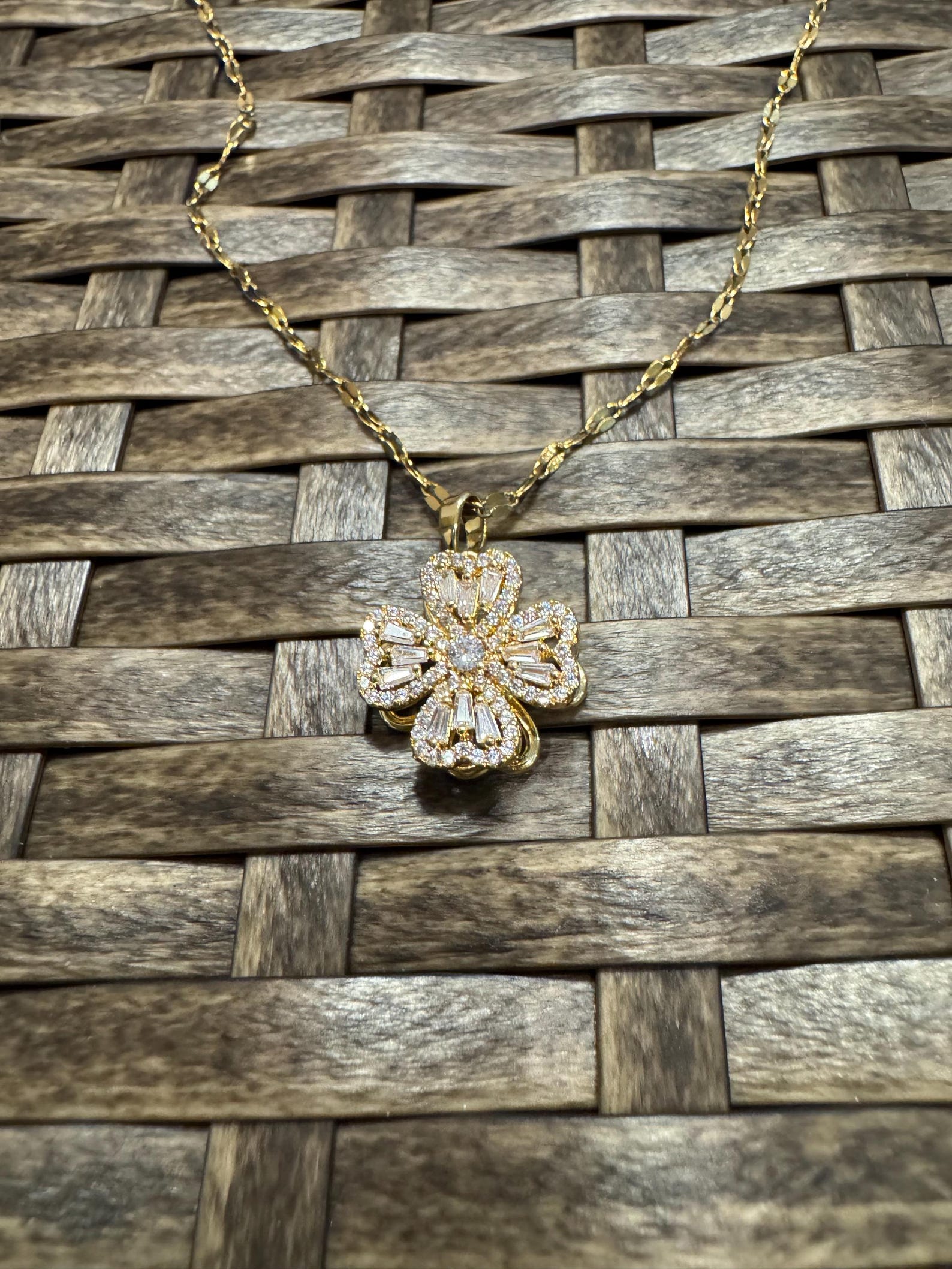 Gold Spinning Clover (type #1) Necklace With Cubic Zirconia – Anxiety ...