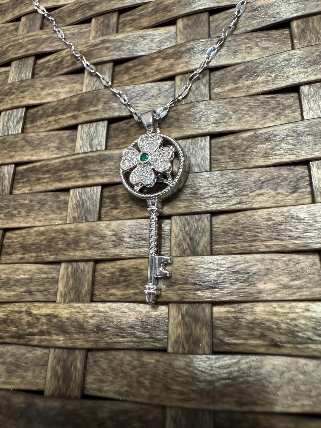 Silver Spinning Key-shape (type #1) Necklace With Cubic Zirconia ...