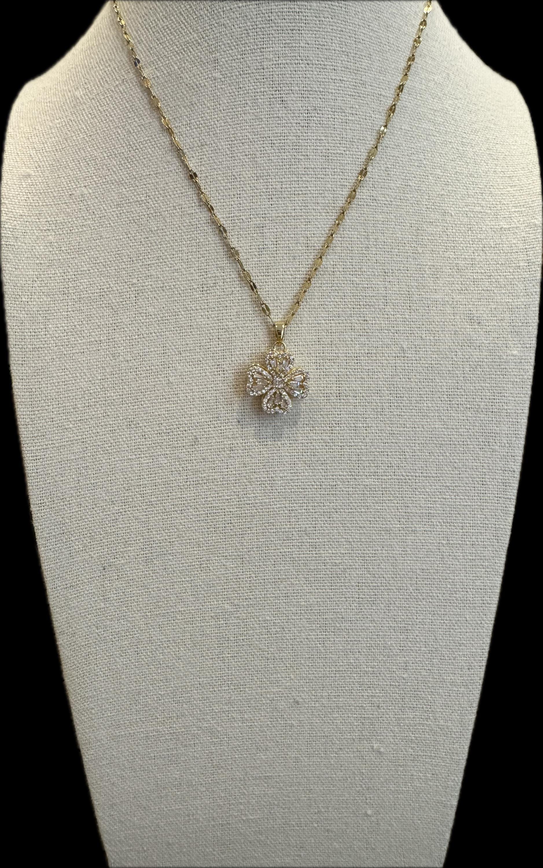Gold Spinning Clover (type #1) Necklace With Cubic Zirconia – Anxiety ...