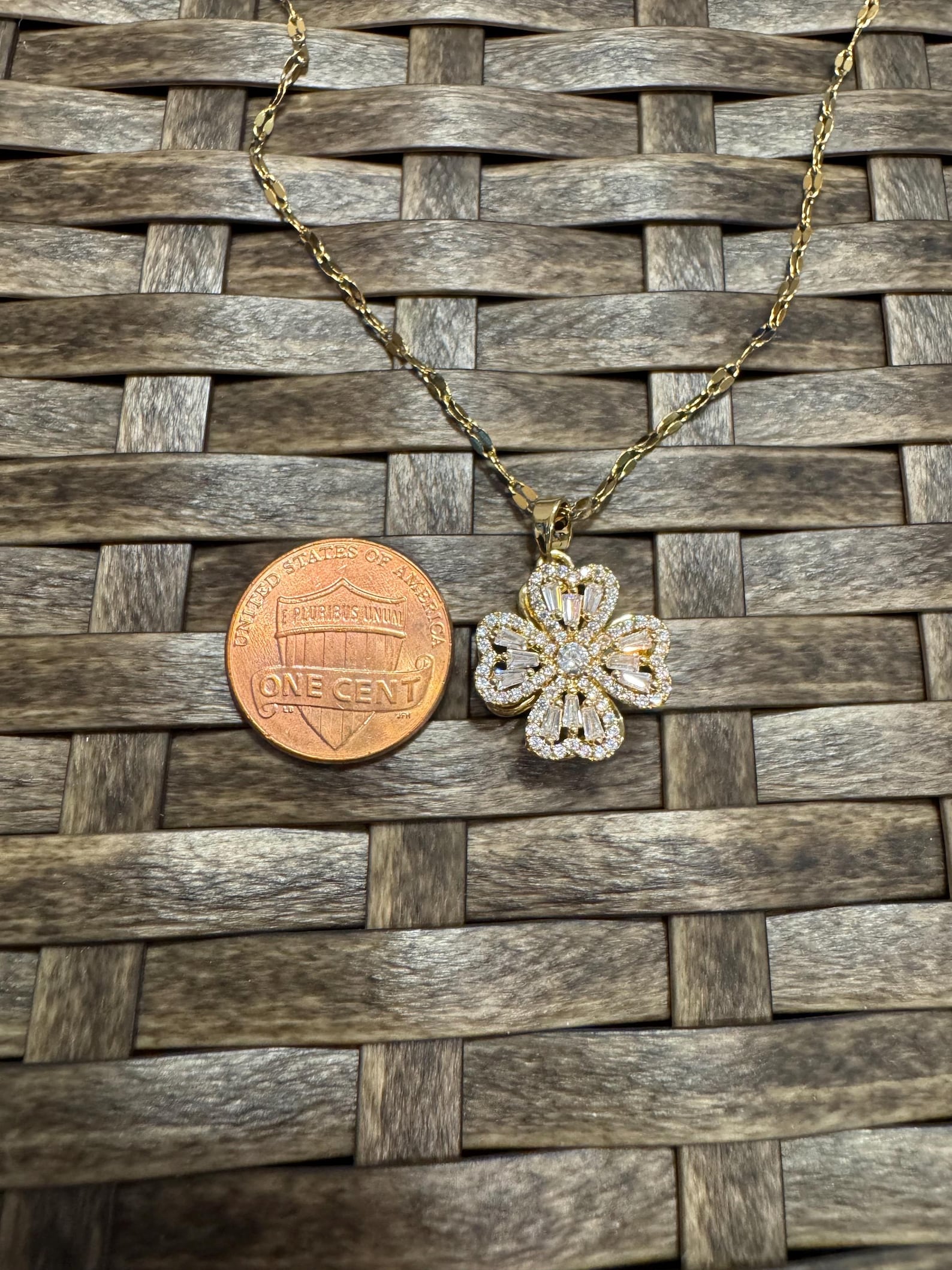 Gold Spinning Clover (type #1) Necklace With Cubic Zirconia – Anxiety ...