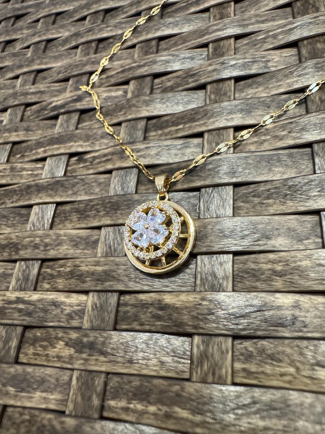 Gold Spinning Clover (type #4) Necklace With Cubic Zirconia – Anxiety ...