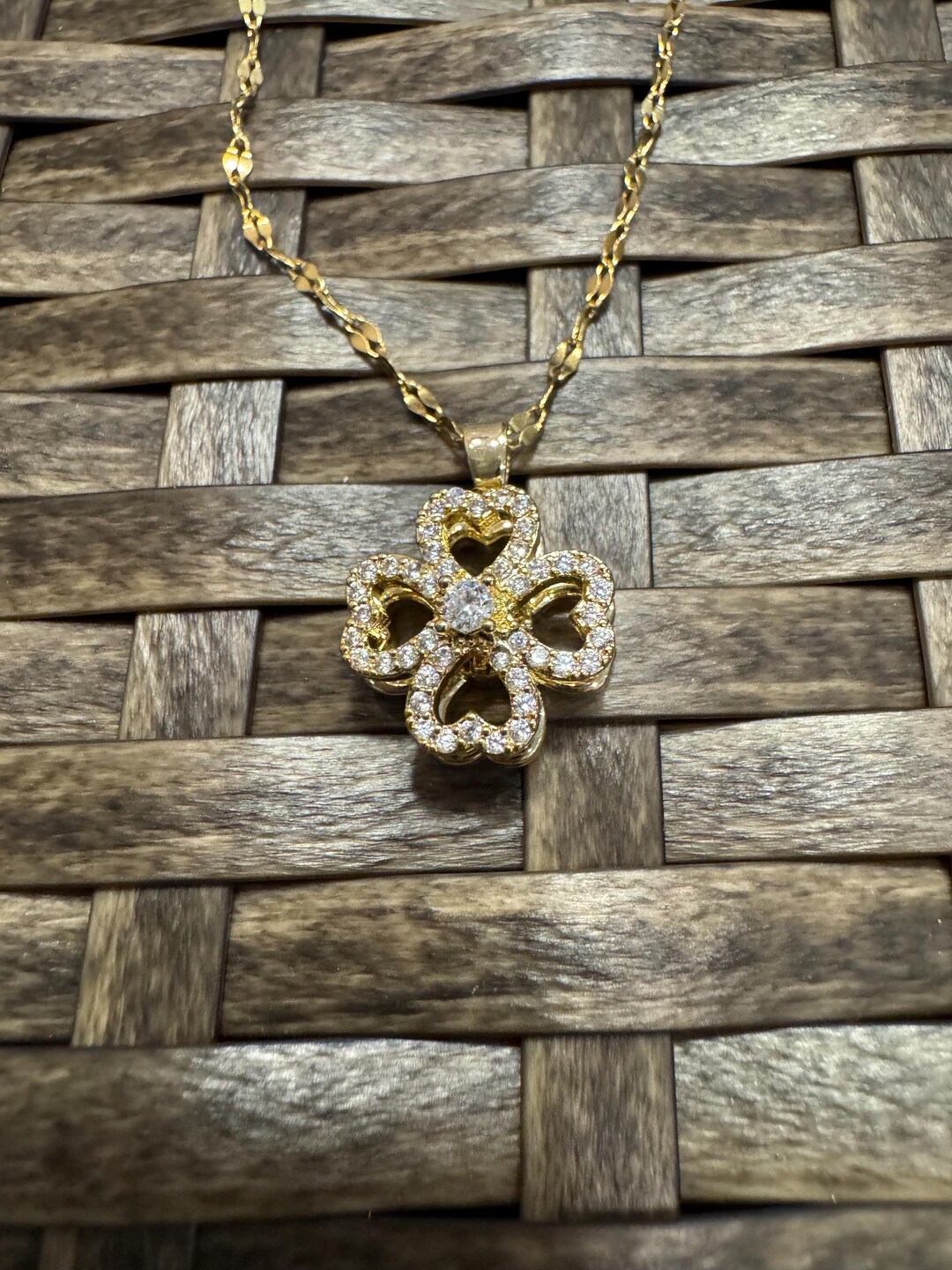 Gold Spinning Clover (type #3) Necklace With Cubic Zirconia – Anxiety ...
