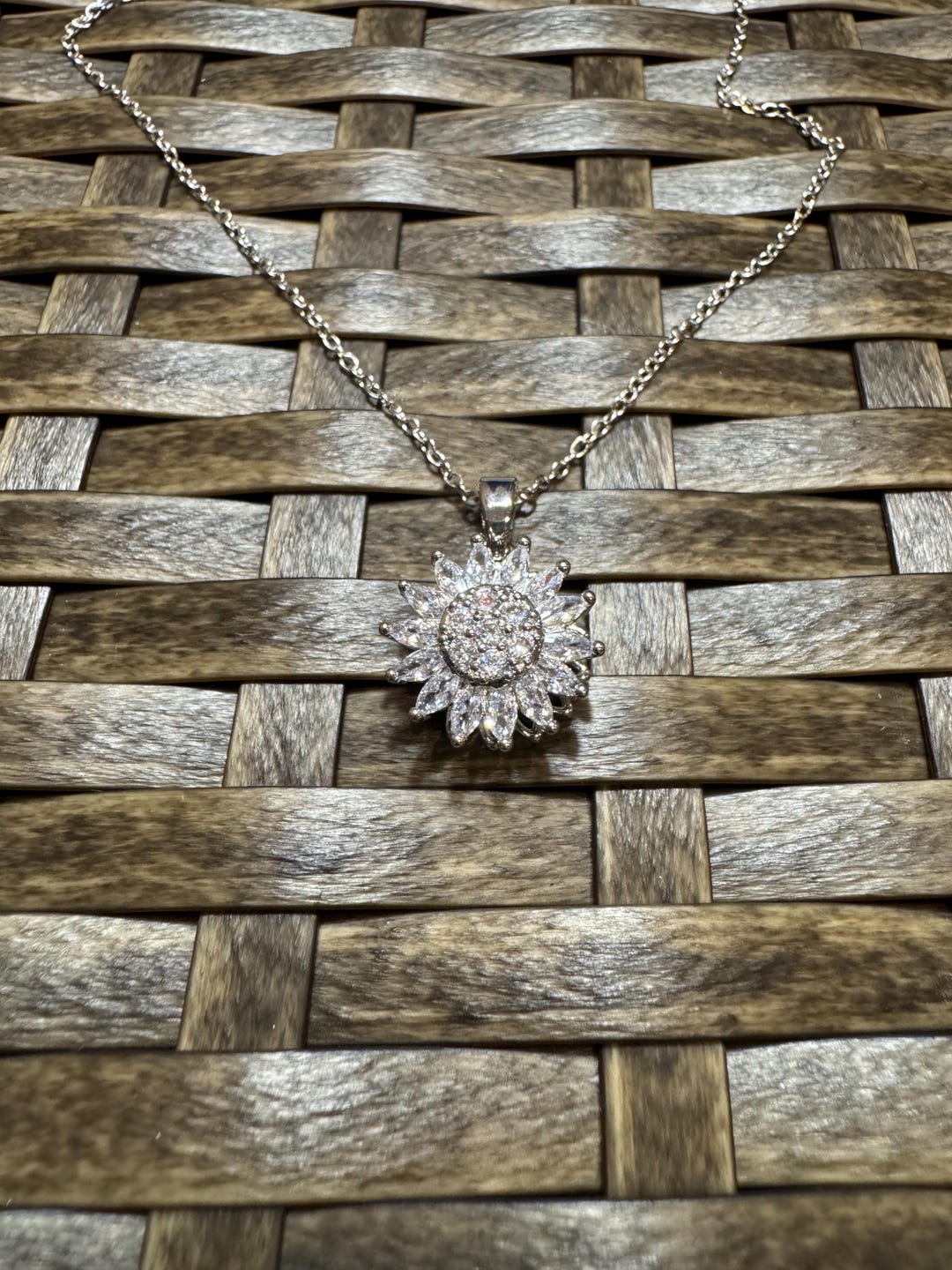 Silver Spinning Sunflower (type #1) Necklace With Cubic Zirconia ...