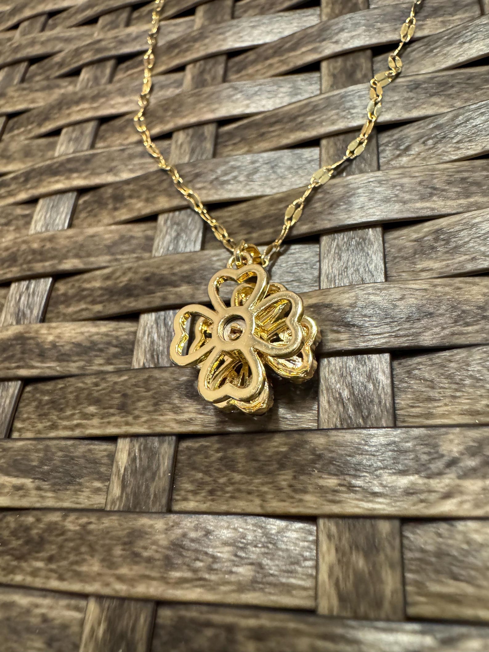 Gold Spinning Clover (type #1) Necklace With Cubic Zirconia – Anxiety ...