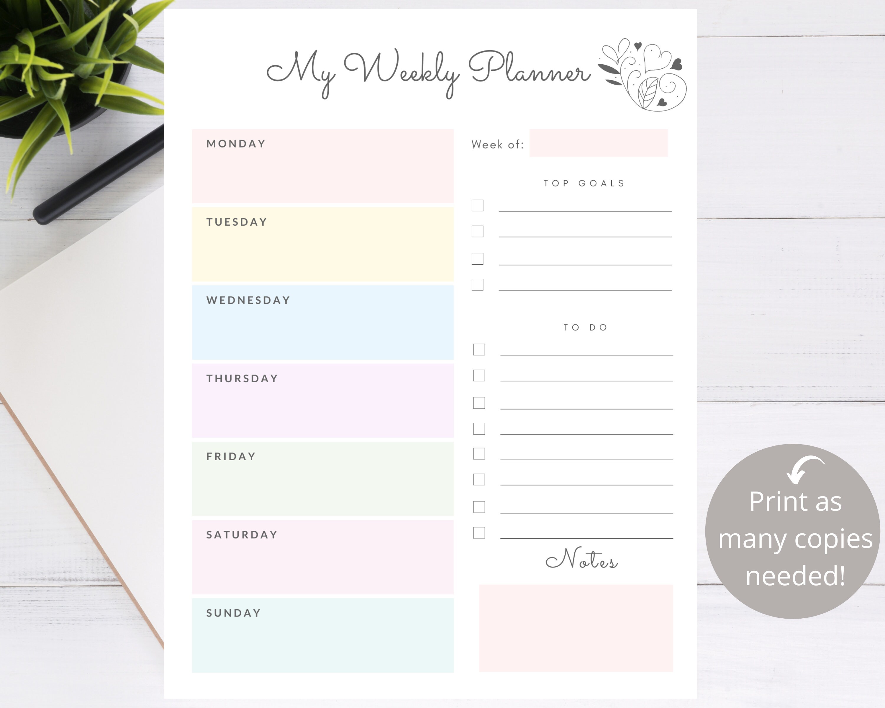 Weekly Planner Printable Planner Pages READY TO PRINT Goal | Etsy