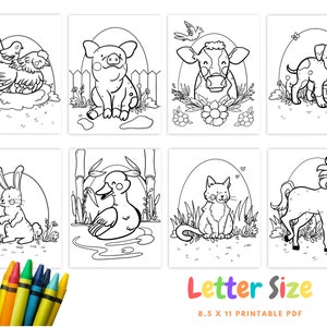 Cute Farm Animals Print Coloring Book - 8 Coloring Pages for Kids ...