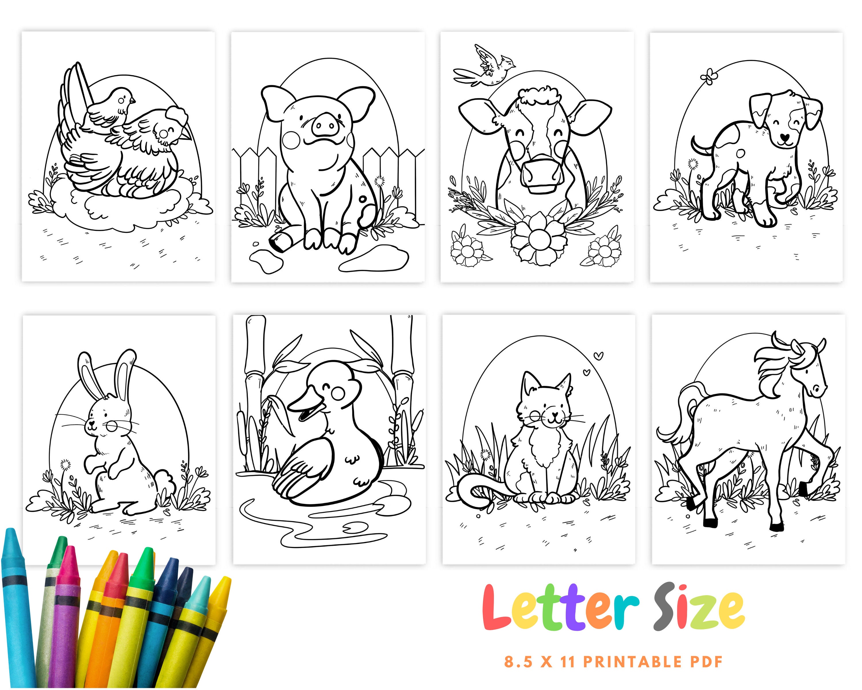 Cute Farm Animals Print Coloring Book 8 Coloring Pages for - Etsy