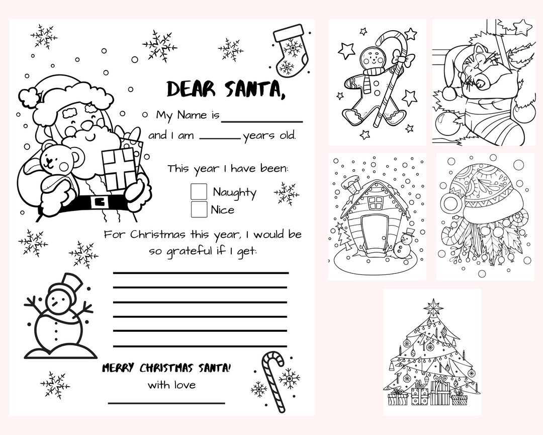 Set of 6 Christmas Edition Coloring Pages - PRINTABLE Letter to Santa ...