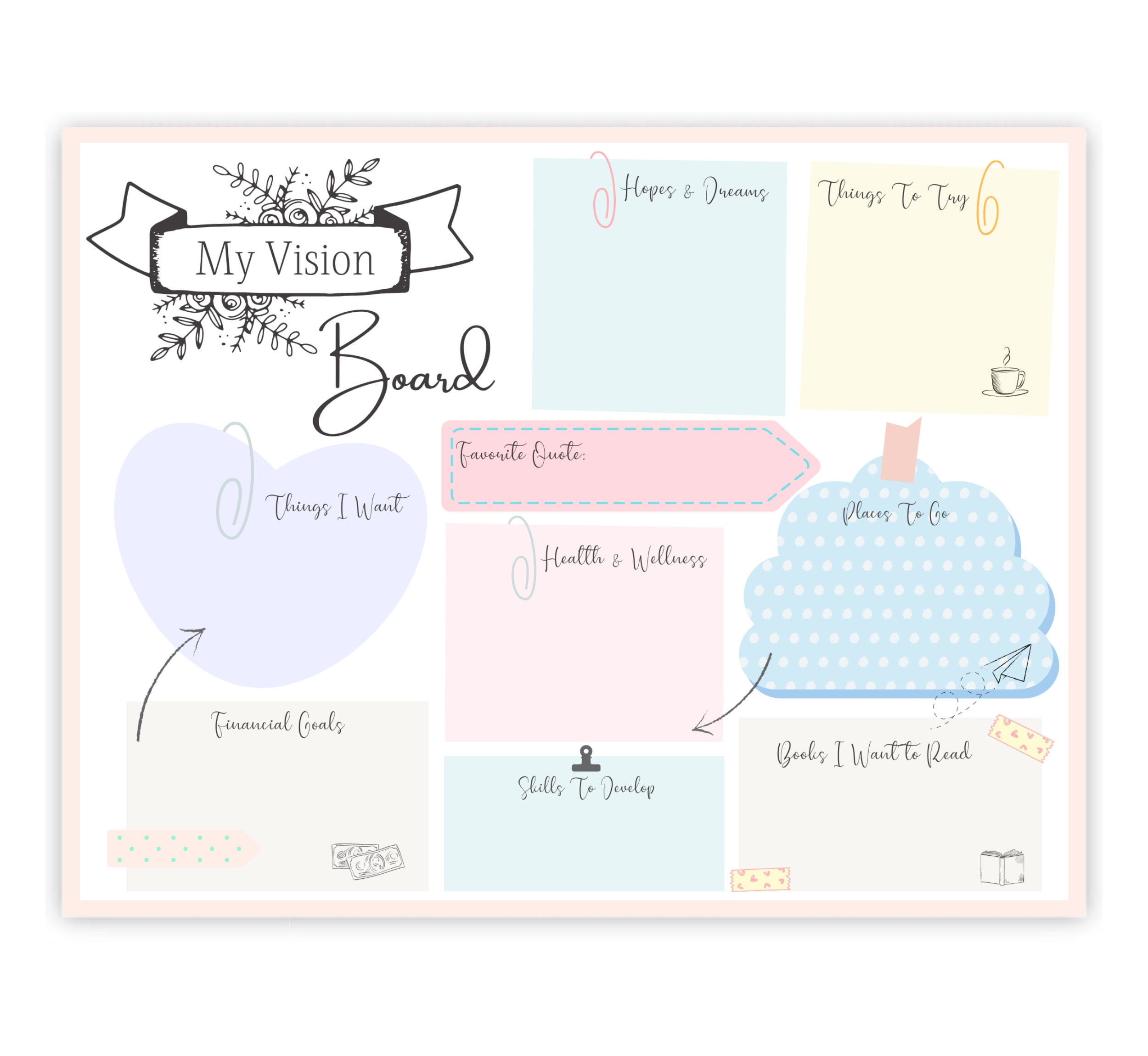 Printable Vision Board Template: Dream & Goal Planner (PDF) - Etsy