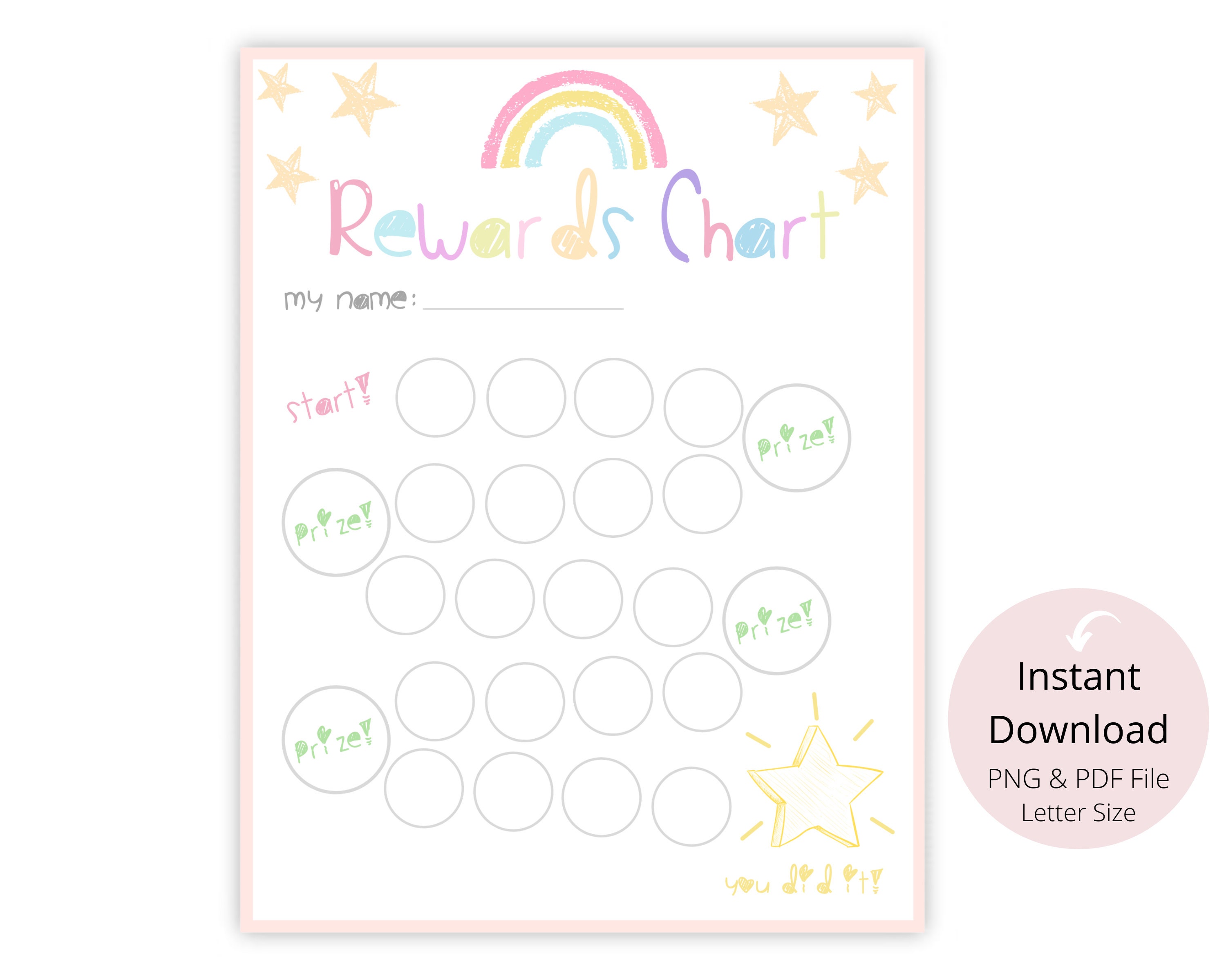 Kids Reward Chart Printable INSTANT DOWNLOAD Toddlers Reward - Etsy