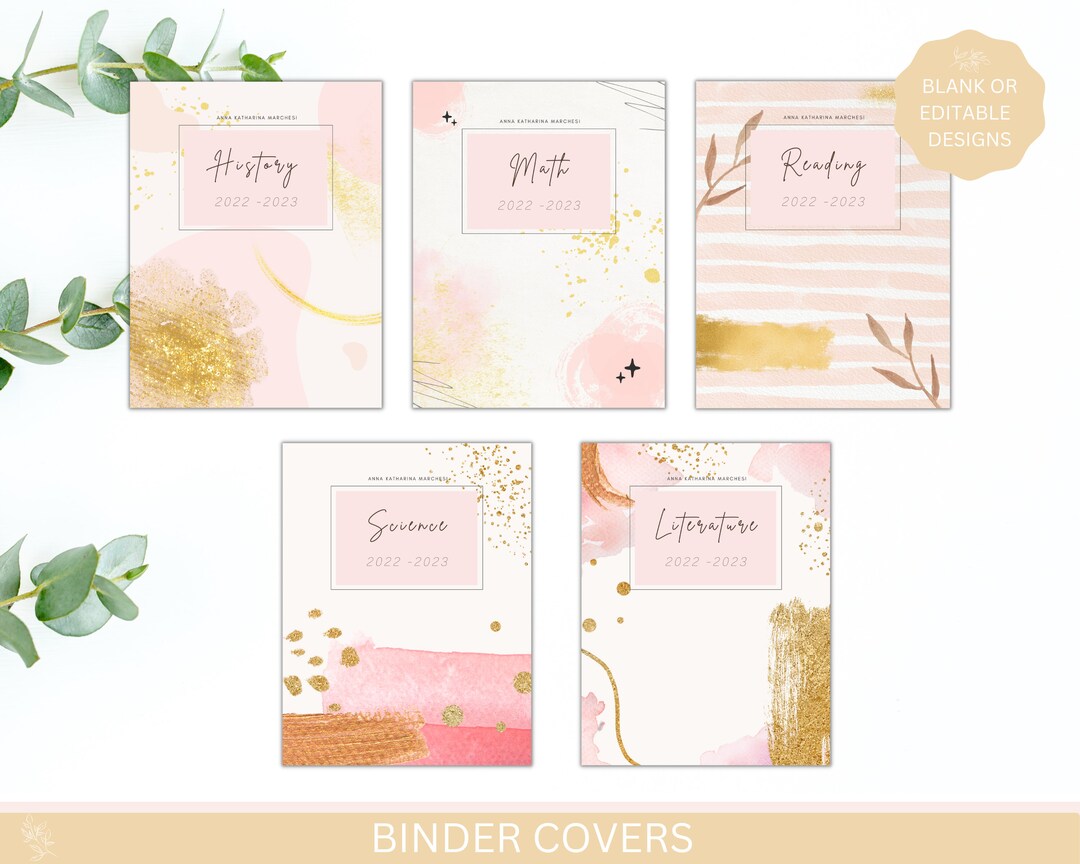 Blush Pink & Gold Binder Cover: Editable Teacher Planner (canva ...