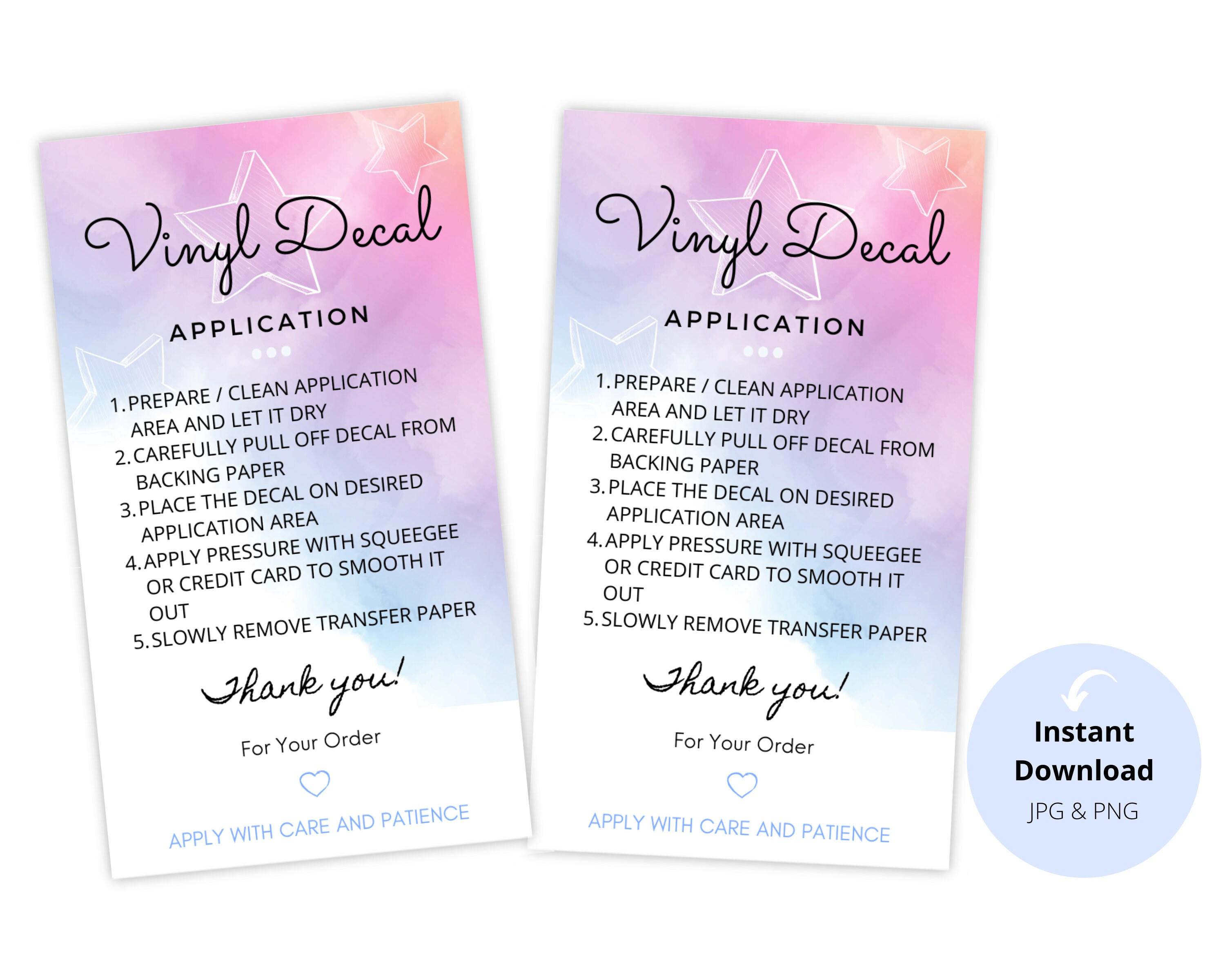 Rainbow Vinyl Decal Application Card Digital Print Decal Application ...