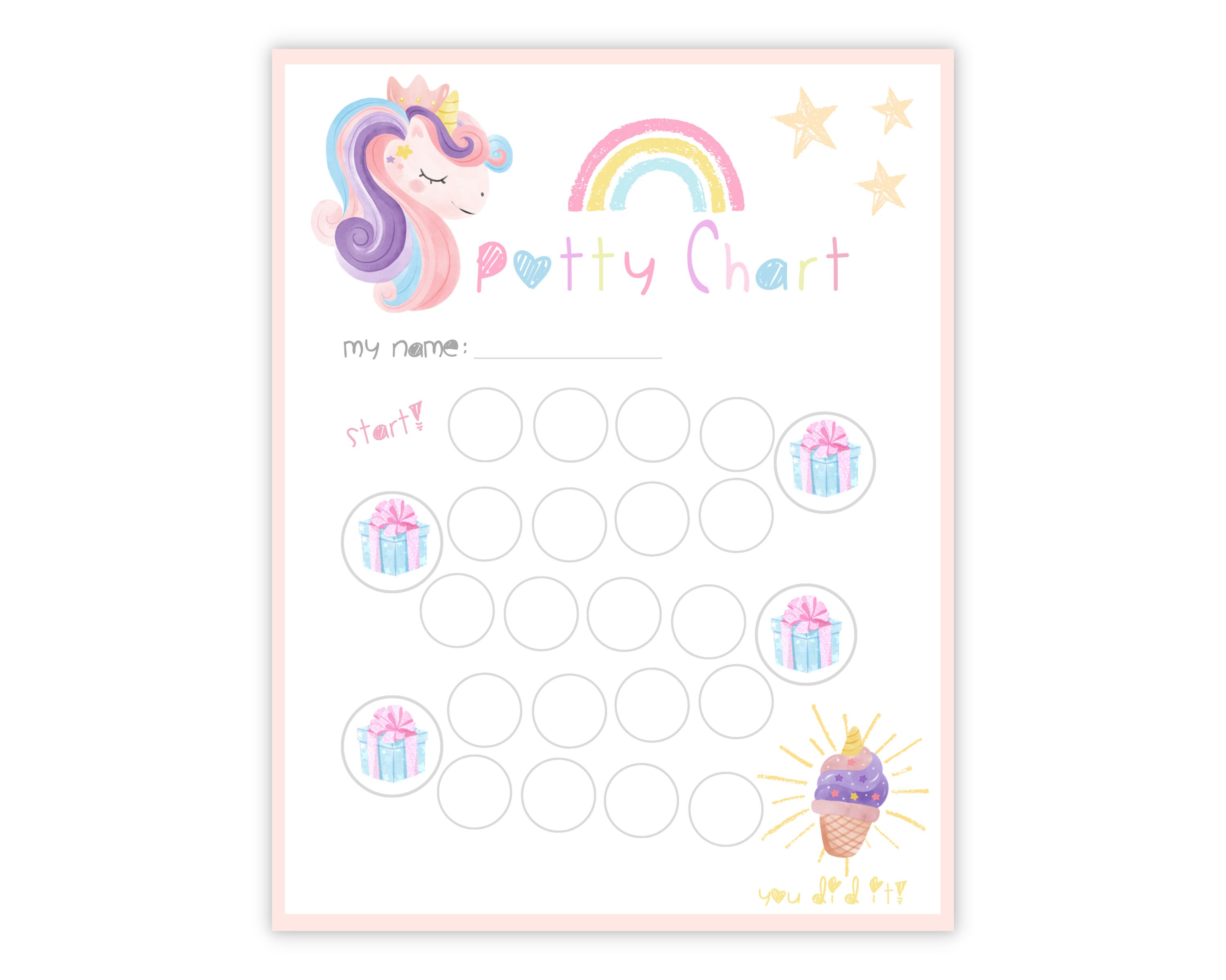 Unicorn Kids Potty Training Chart, Printable INSTANT DOWNLOAD, Toddlers ...