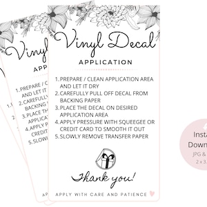Vinyl Decal Application Card Digital Print - Decal Application Guide Seller | Customer Reminder ...