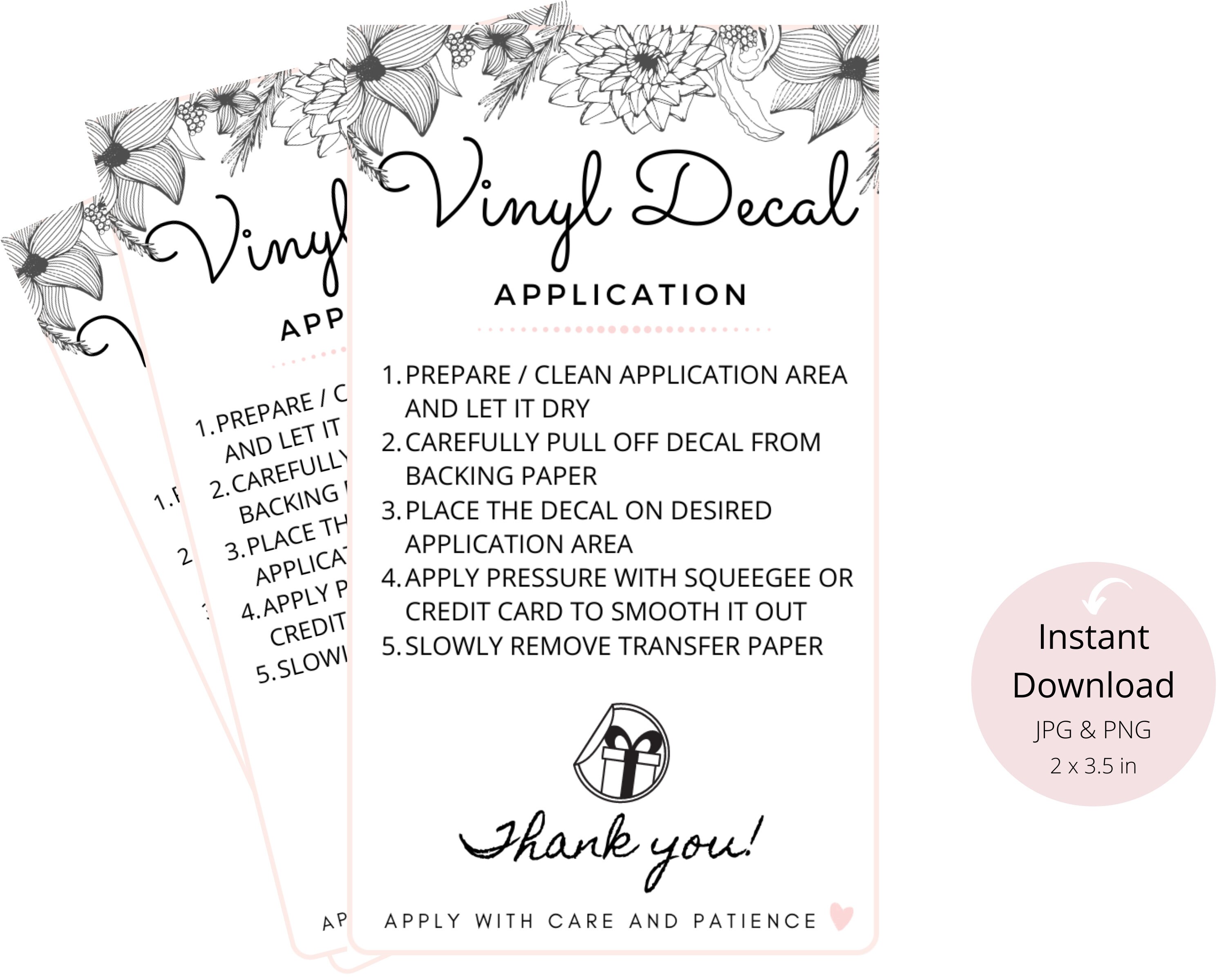 Vinyl Decal Application Card Digital Print Decal Application Guide ...