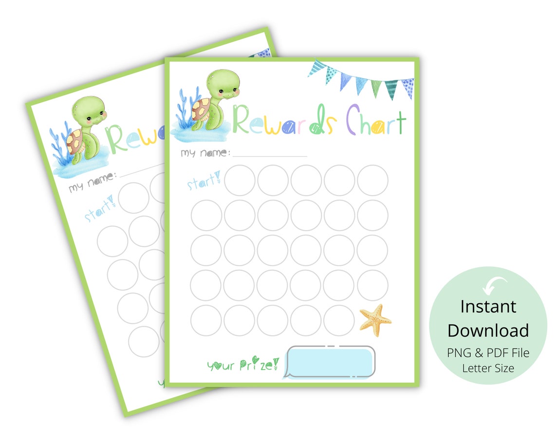Kids Rewards Chart Turtle, Printable INSTANT DOWNLOAD, Toddlers Potty ...
