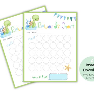 Kids Rewards Chart Turtle, Printable INSTANT DOWNLOAD, Toddlers Potty ...