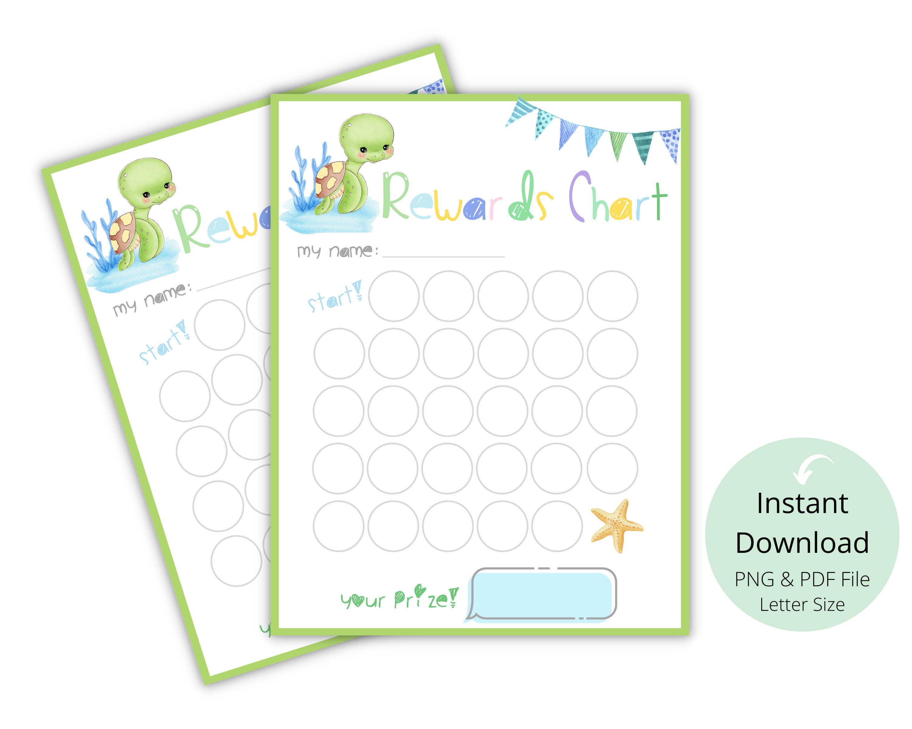 Kids Rewards Chart Turtle, Printable INSTANT DOWNLOAD, Toddlers Potty ...