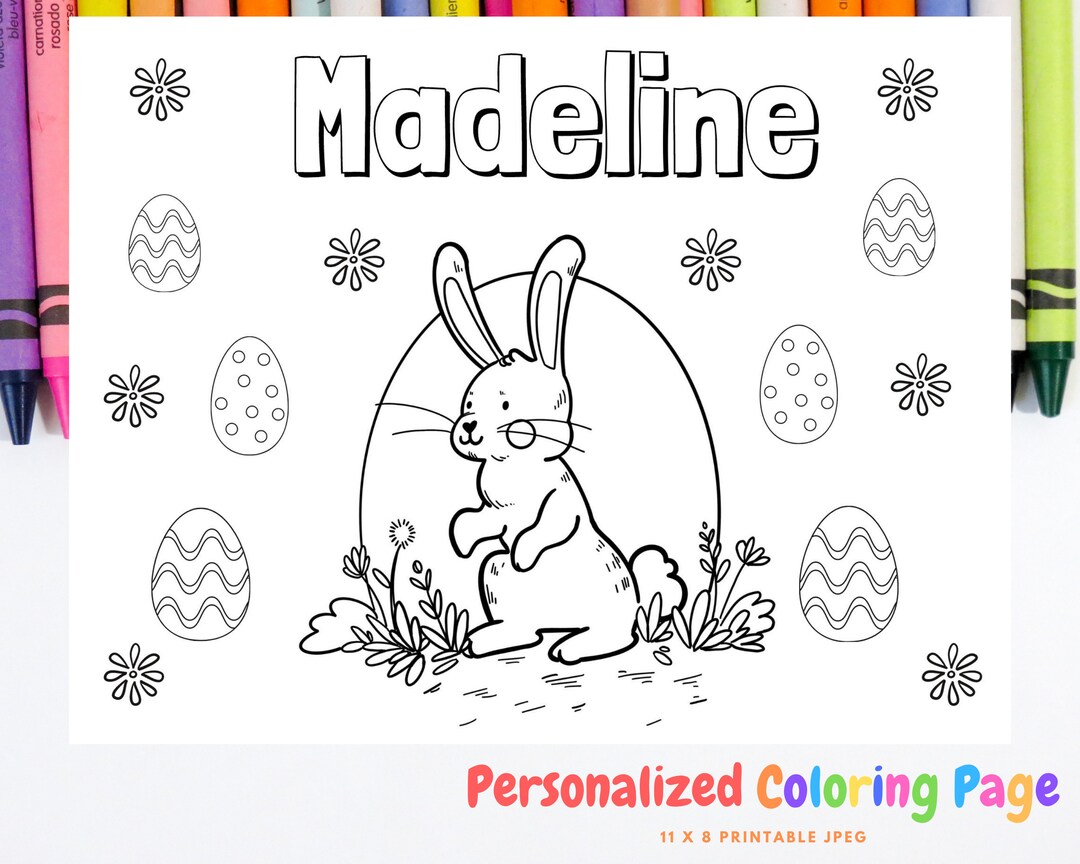 Personalized Coloring Page, Easter Egg Bunny, Custom Coloring Book Page ...