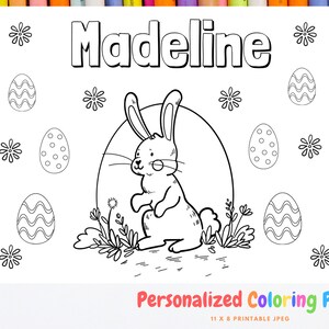 Personalized Coloring Page, Easter Egg Bunny, Custom Coloring Book Page ...