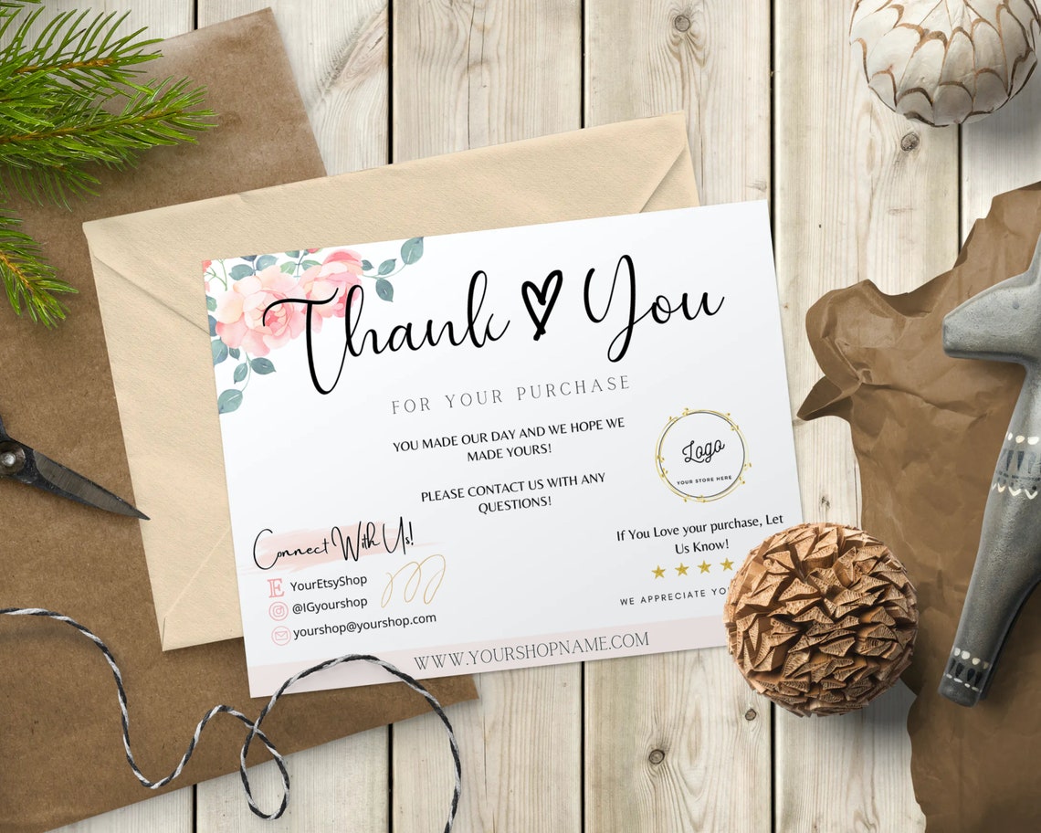 EDITABLE Poshmark Thank You Card Floral Digital Print CANVA | Etsy