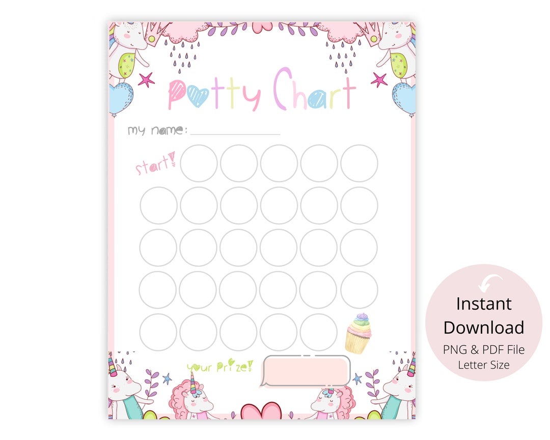 Kids Potty Training Chart Cupcake, Printable INSTANT DOWNLOAD, Toddlers ...