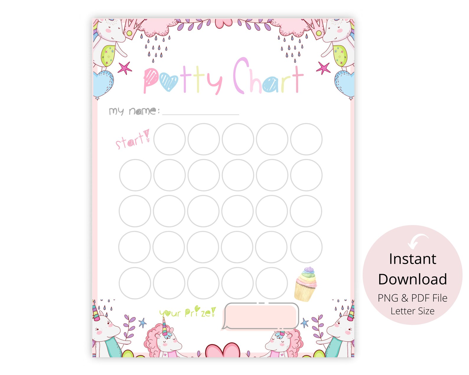 Kids Potty Training Chart Cupcake, Printable INSTANT DOWNLOAD, Toddlers ...