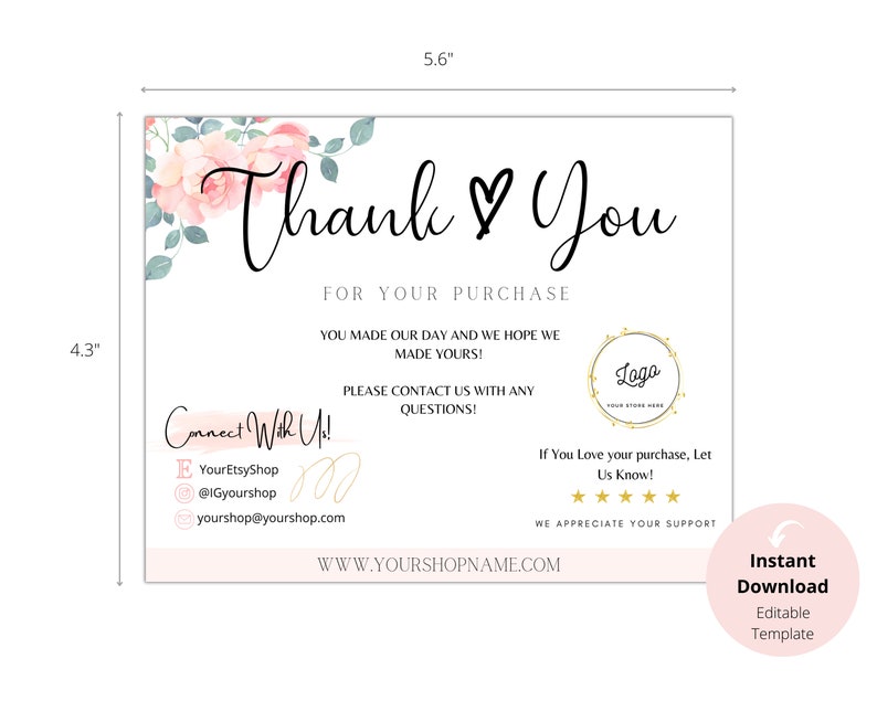EDITABLE Poshmark Thank You Card Floral Digital Print CANVA | Etsy