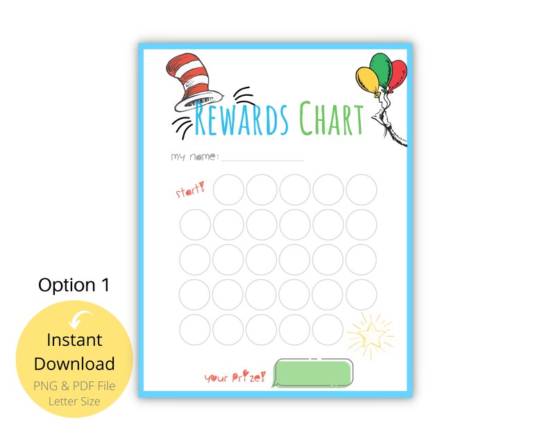 Dr Seuss Inspired Kids Potty Chart Printable INSTANT - Etsy