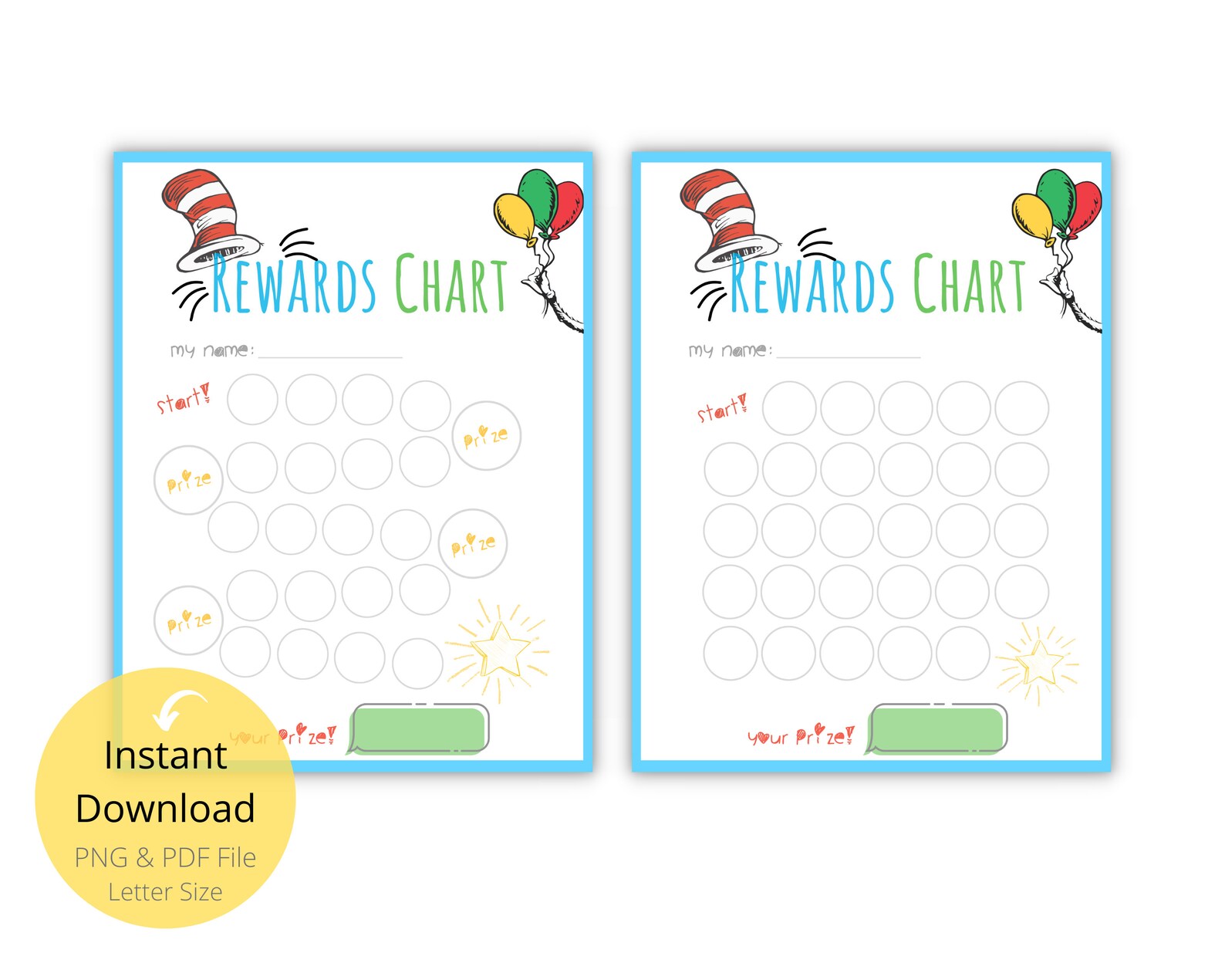 Dr Seuss Inspired Kids Potty Chart, Printable INSTANT DOWNLOAD ...