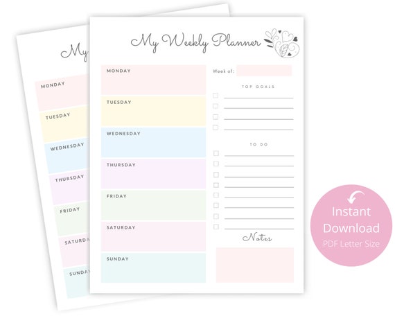 Weekly Planner Printable Planner Pages READY TO PRINT Goal | Etsy
