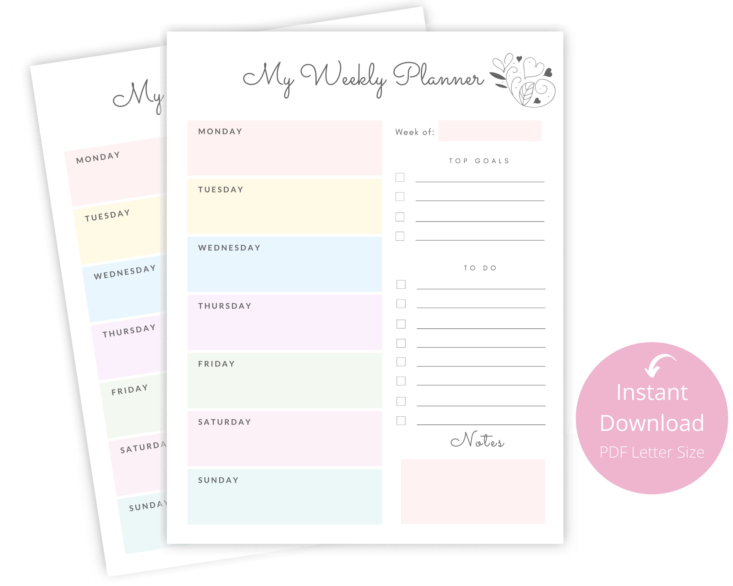 Weekly Planner Printable Planner Pages READY TO PRINT Goal - Etsy