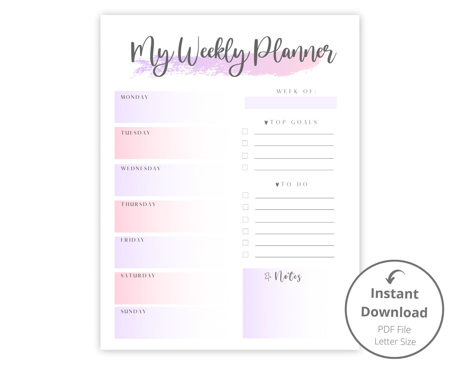 READY TO PRINT Weekly Planner Printable, Digital Teacher Planner, to Do ...